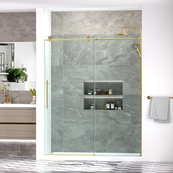 J&S HOME 56-60 in. W x 75 in. H Frameless Single Sliding Soft-Close Shower Door, 8mm Tempered ...